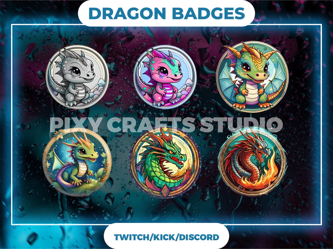 Set of 6 Cute Dragon-themed Badges Sub and Bits. Perfect for Twitch ...