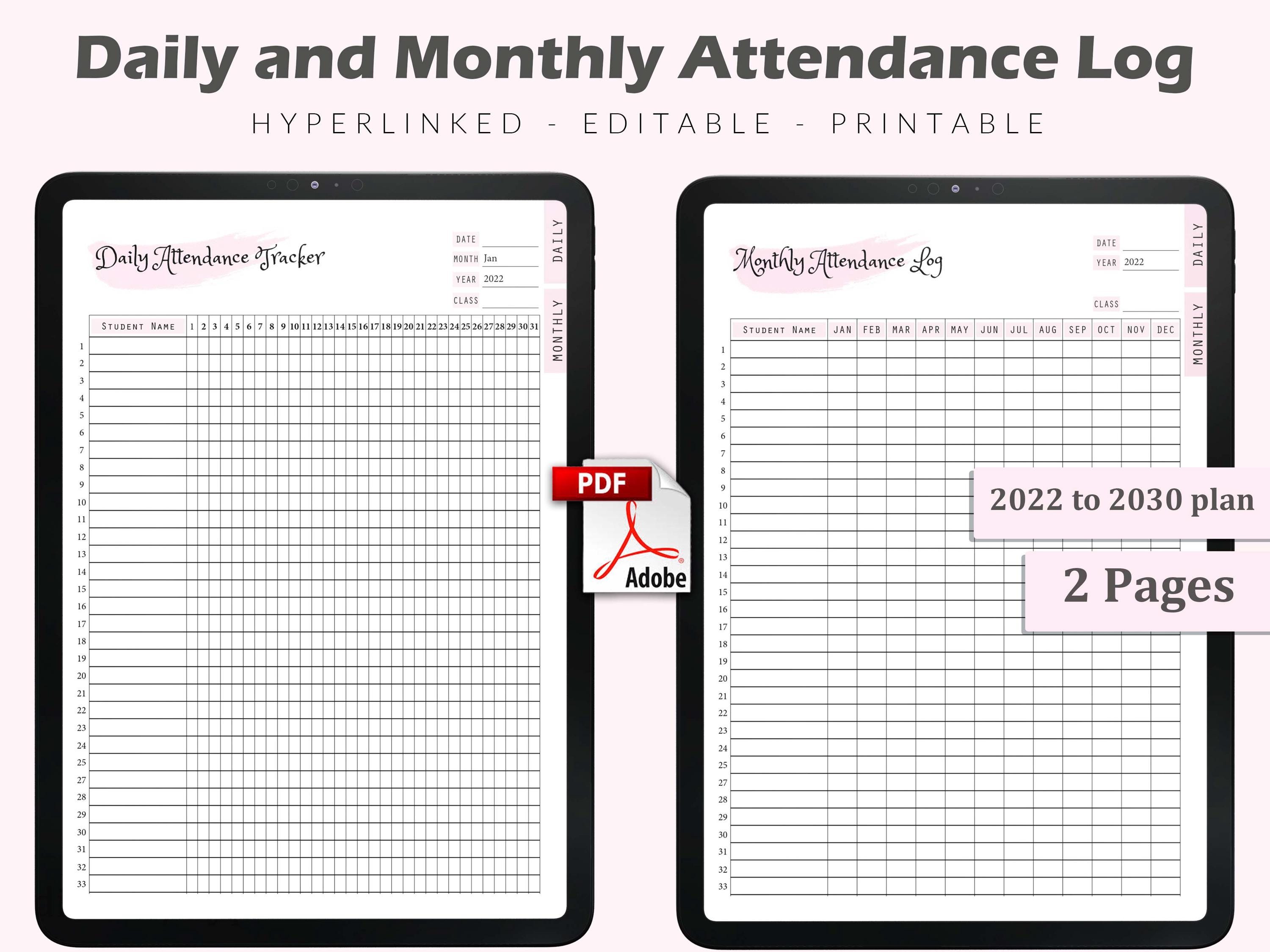 Monthly Attendance Log,attendance Log Sheet,daily Attendance Log ...