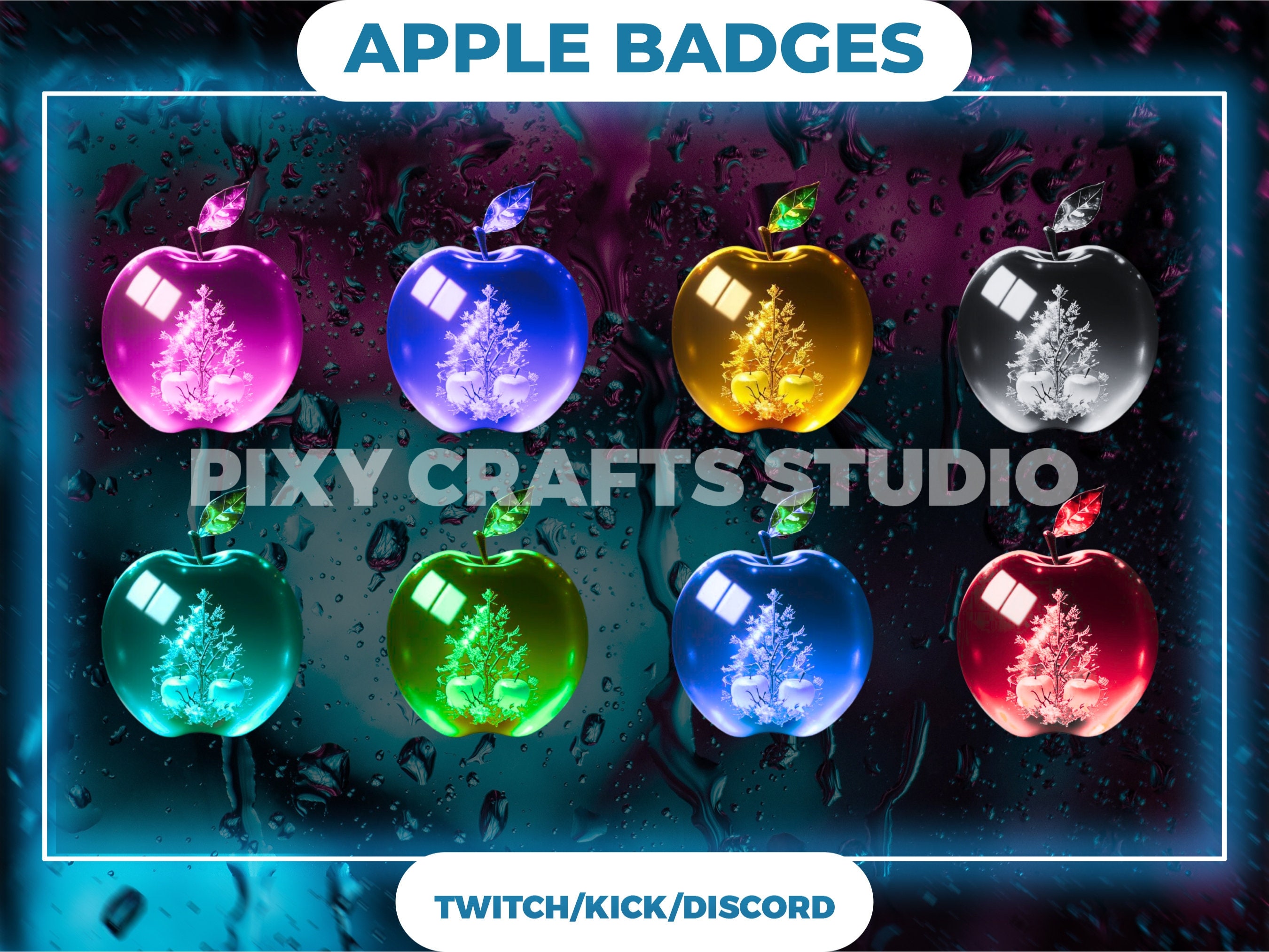Apple Twitch Sub Badges and Bit Badges Featuring Crystal Apple and Tree ...