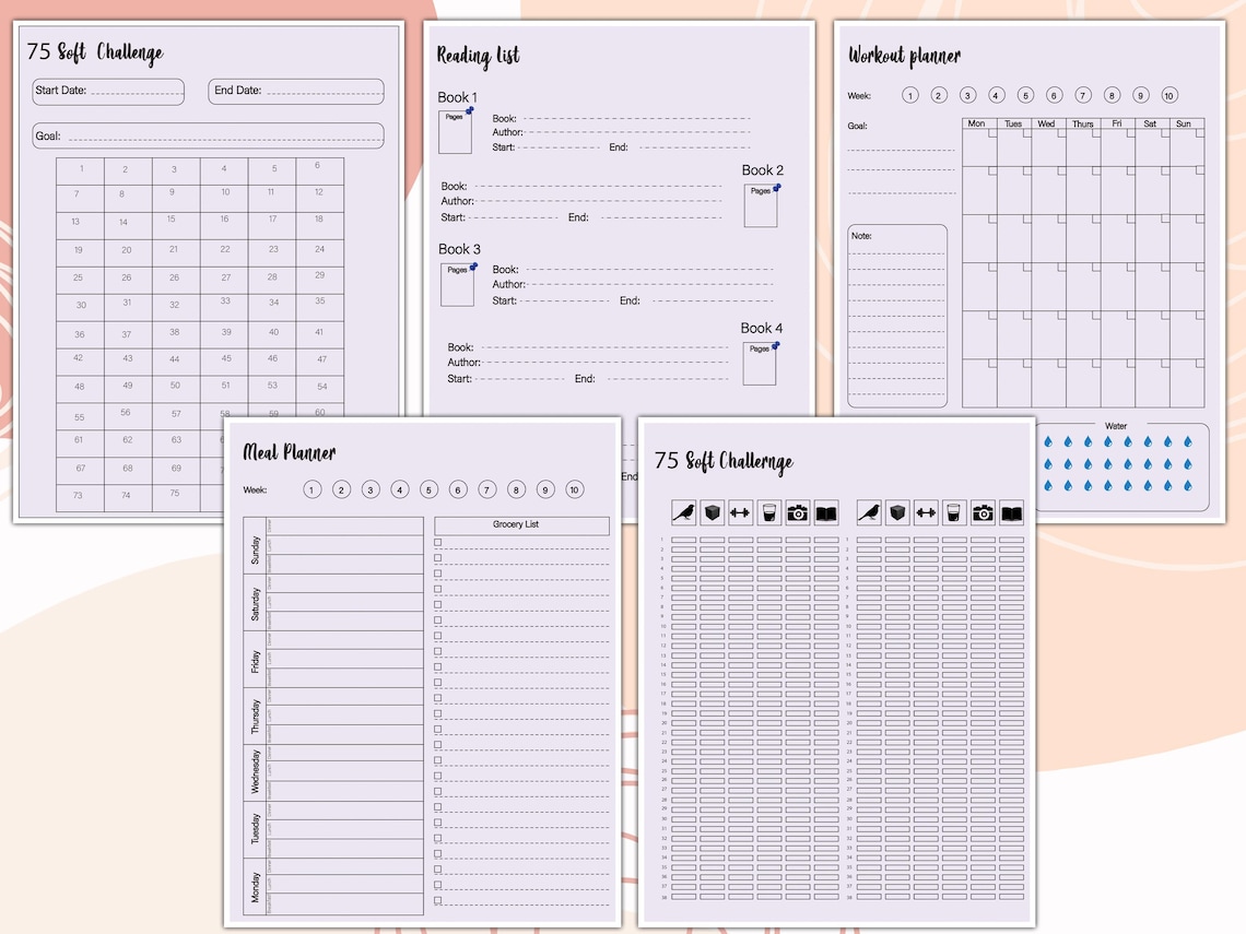 75 Soft Challenge Tracker Printable, ,soft Challenge 75,75 Easy ...