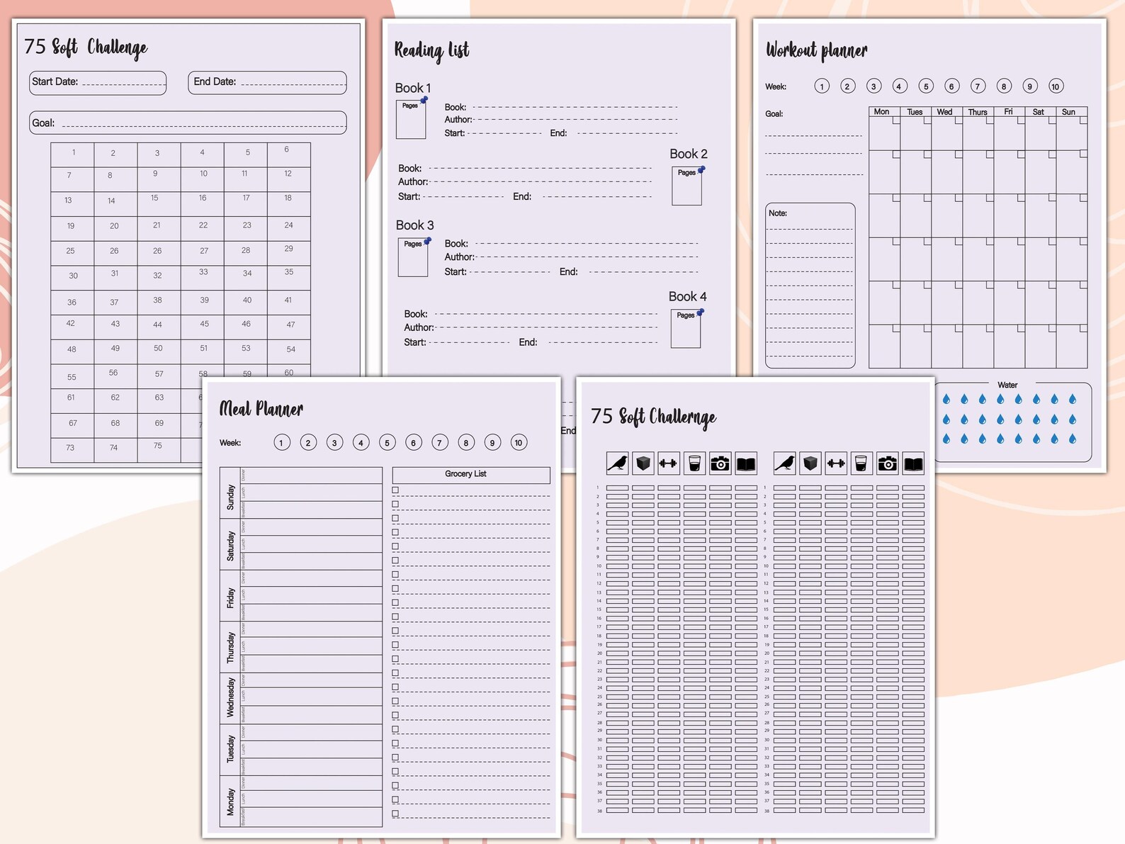 75 Soft Challenge Tracker Printable, ,soft Challenge 75,75 Easy Challenges,75 Soft Printable ...