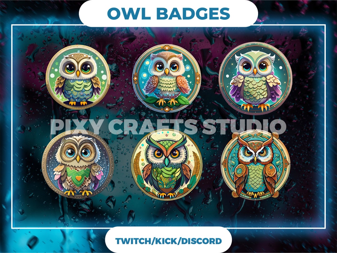 6 Sub/bit Twitch Badges Featuring Owls | Instant Download | Cute Animal Design | Kawaii Style ...