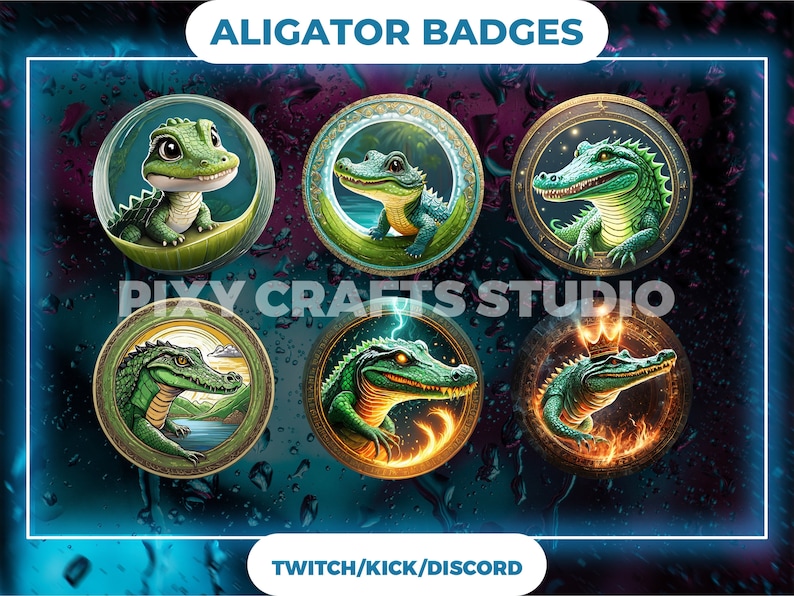Alligator Sub Badges | Streaming Badges | 6 Adorable Crocodile Badges ...