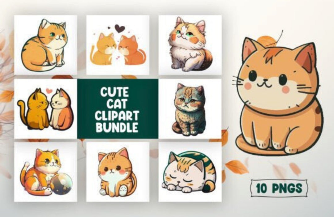 Cute Cat Clipart Sublimation Bundle: 10 PNG Files for Crafts ...