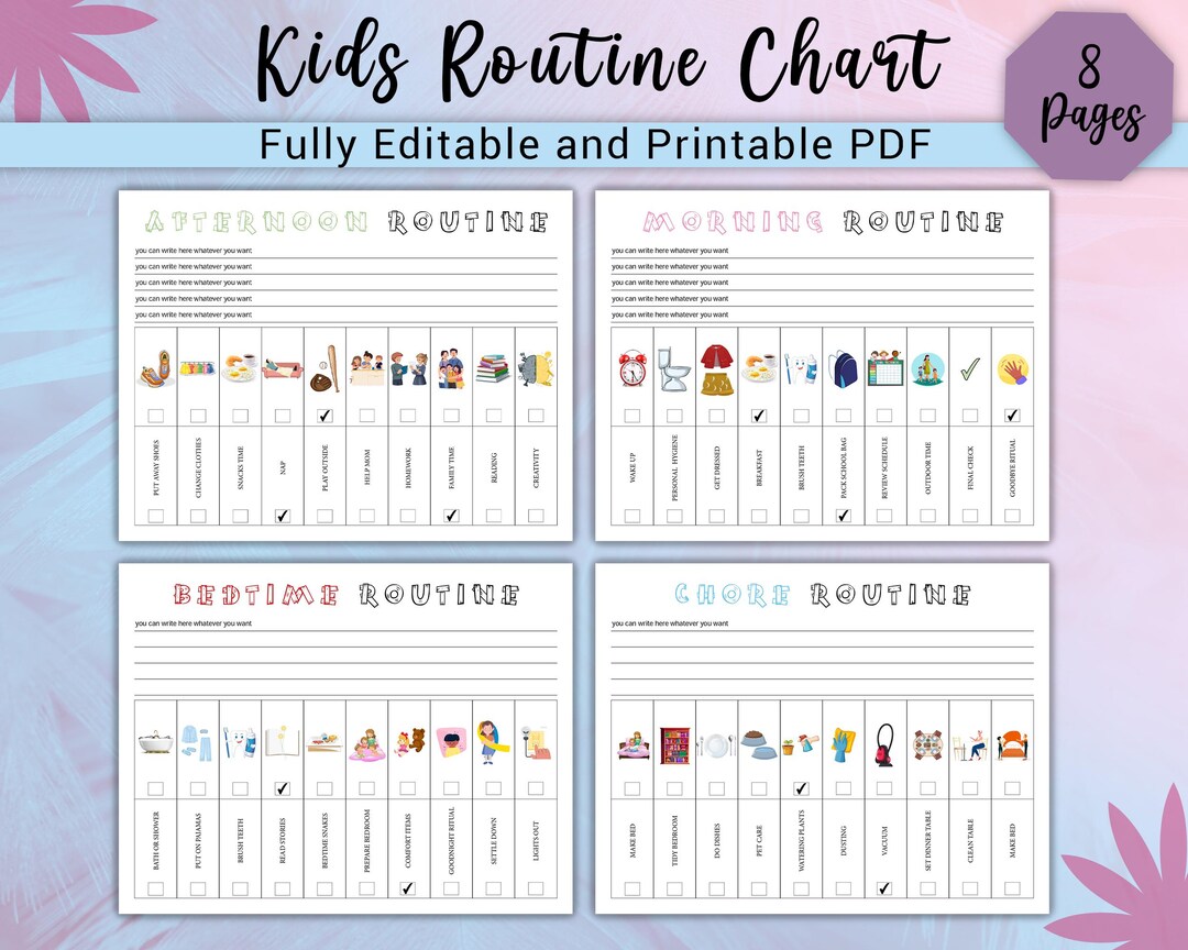 Kids Routine Chart Flip, Kids Flip Routine Chart Editable Printable ...