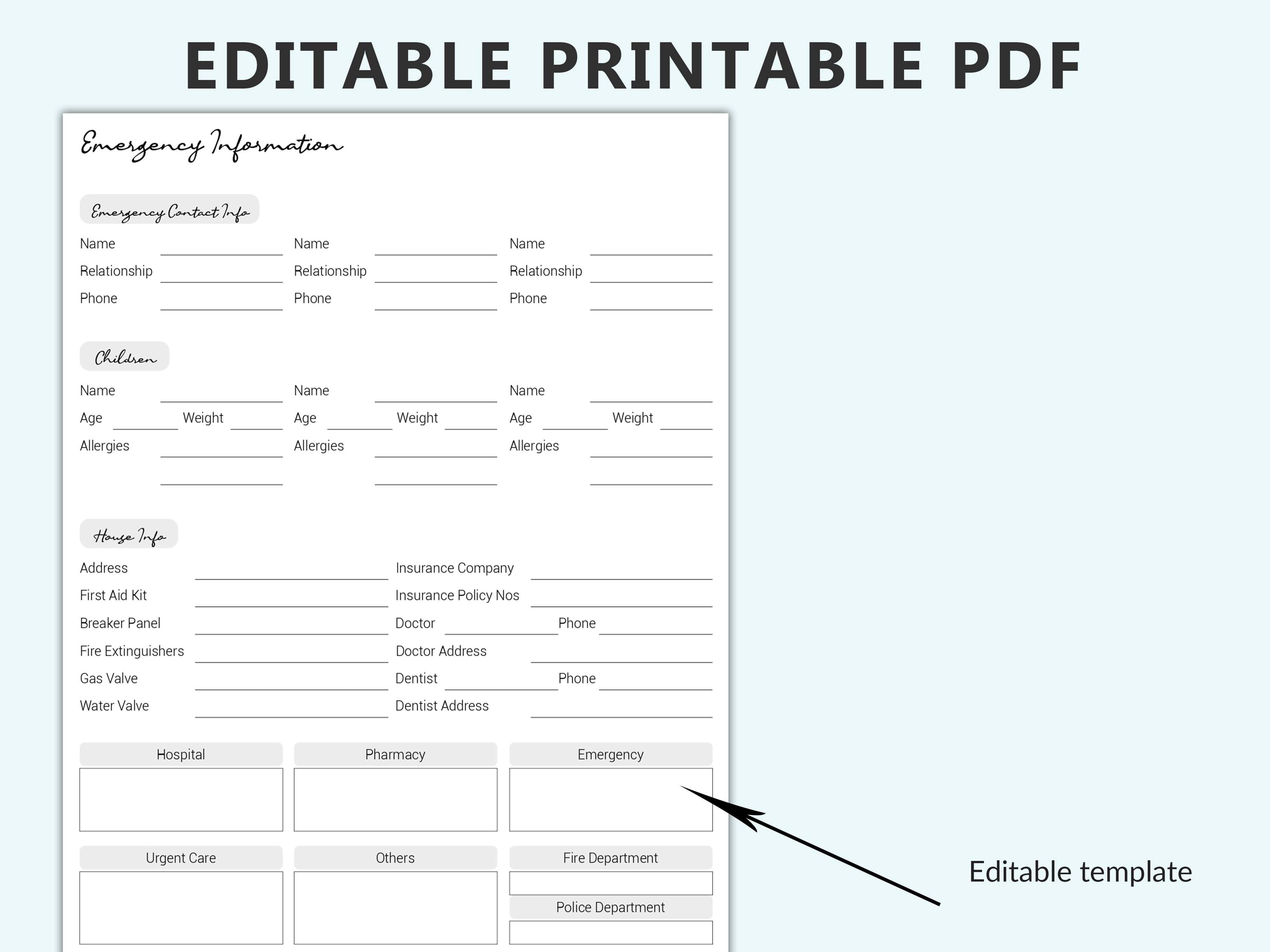 Emergency Information Template,family Emergency Plan,medical Emergency ...