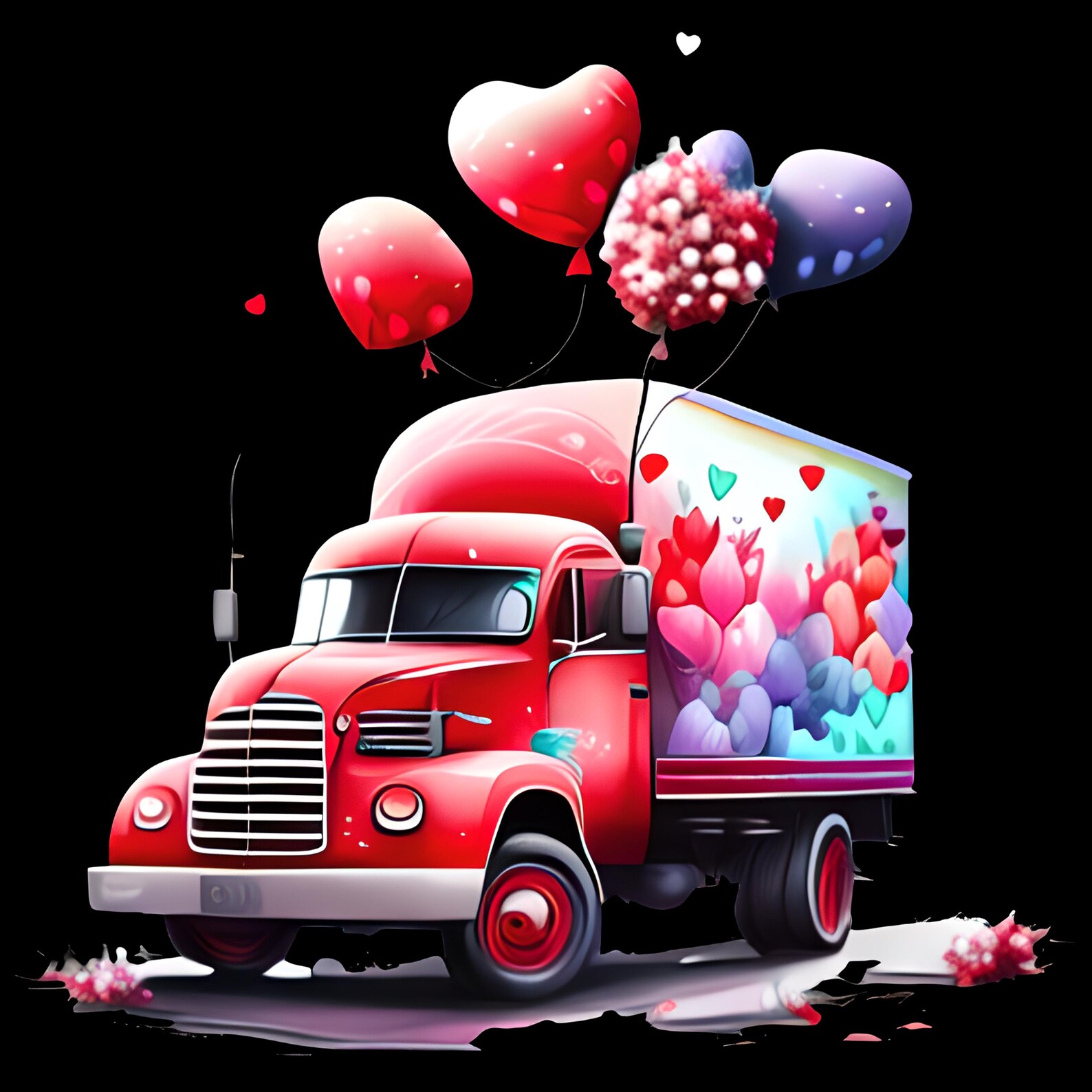 Valentines Day Truck Clipart Bundle, Red Truck Valentine Vector ...