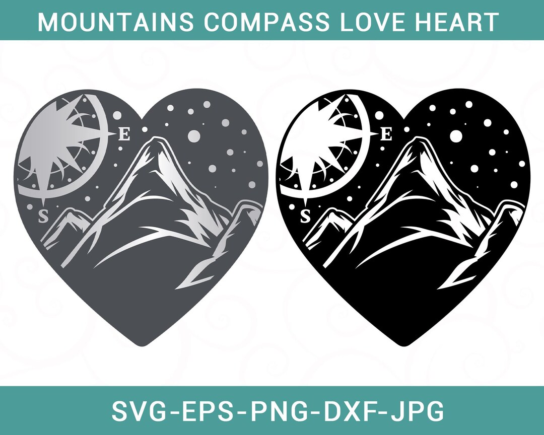 Mountain Compass Love Heart Svg, Mountain Compass Svg, Compass Svg, Png ...