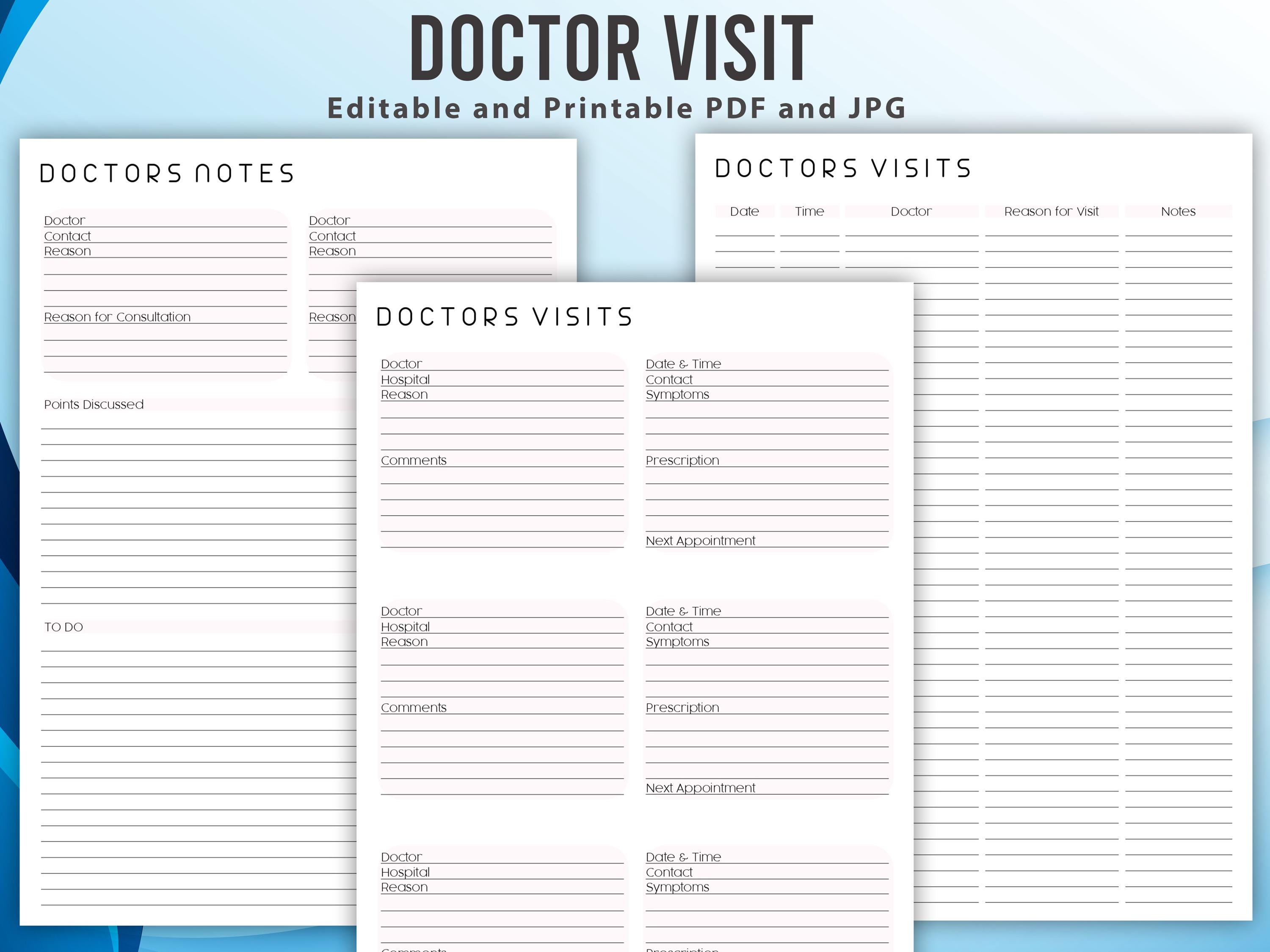 Doctor Visits Planner Printable,medical Specialist Visit,health ...