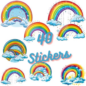 Printable Rainbow Stickers Set - Bright Digital Planner Embellishments ...