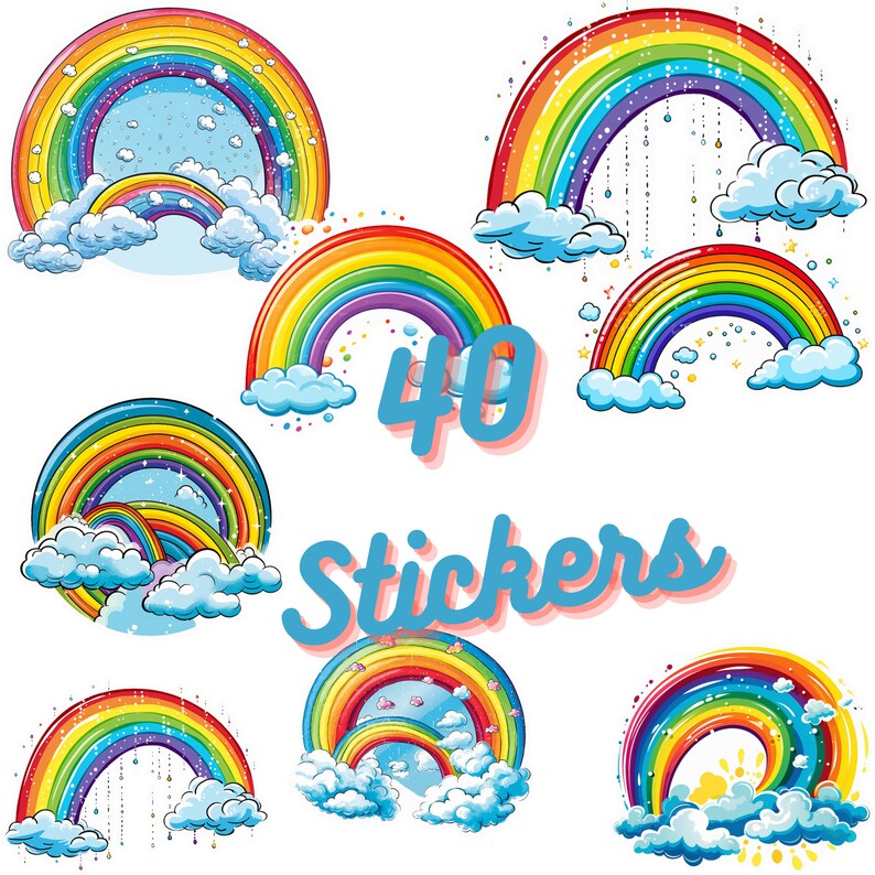 Printable Rainbow Stickers Set - Bright Digital Planner Embellishments ...