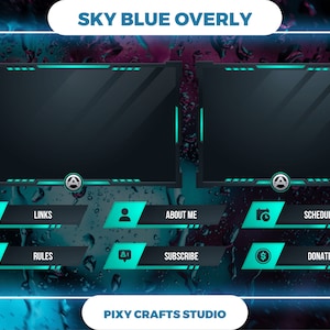Sky Blue Stream Overlay Package for Twitch. Includes A Cyan Version With Cute Webcam Frames ...