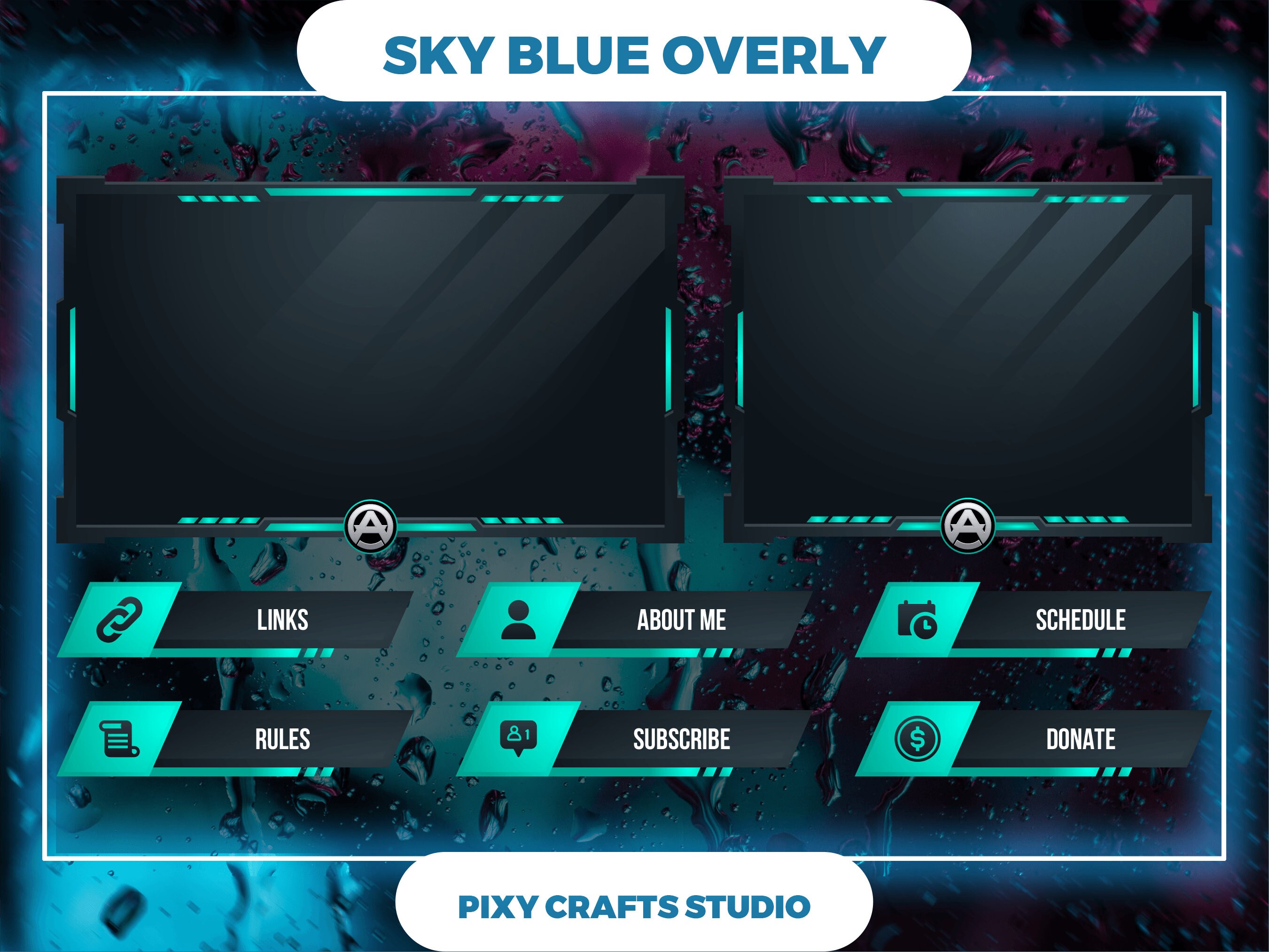 Sky Blue Stream Overlay Package for Twitch. Includes A Cyan Version ...