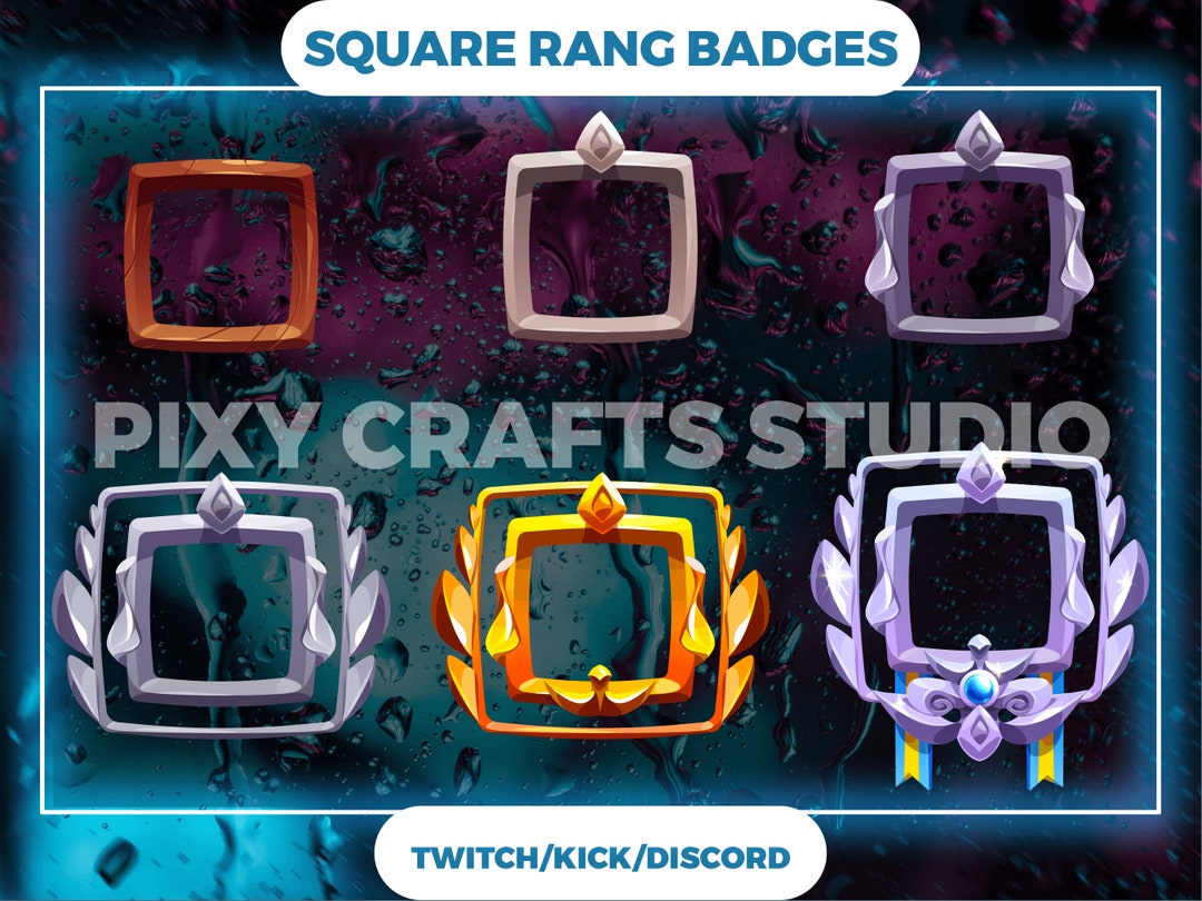 Set of 6 Square Rang Badges for Twitch: Sub, Cheer, Bit, Loyalty ...