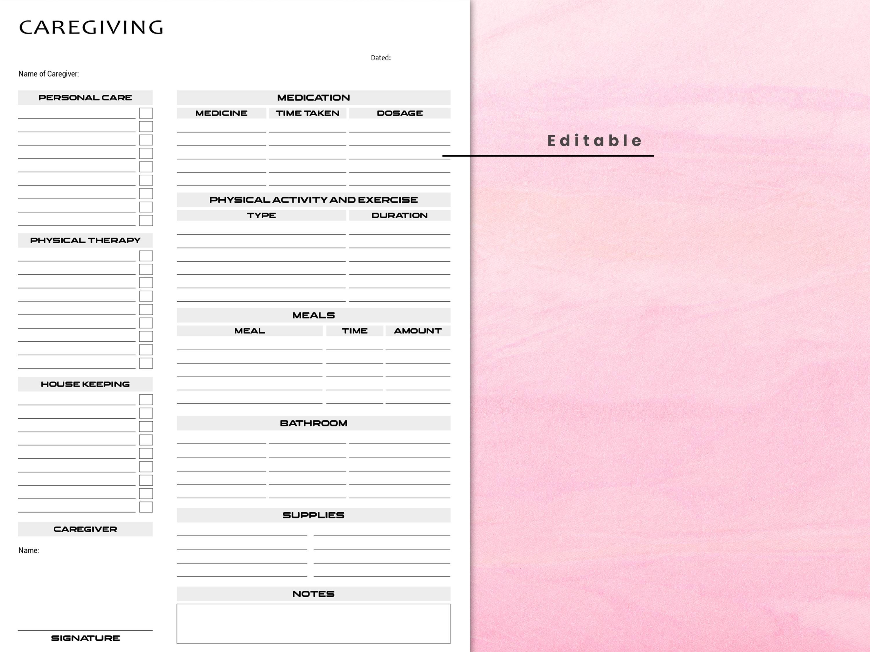 Compassionate Caregiving Planner, Caregiver Daily Task Caregiving ...