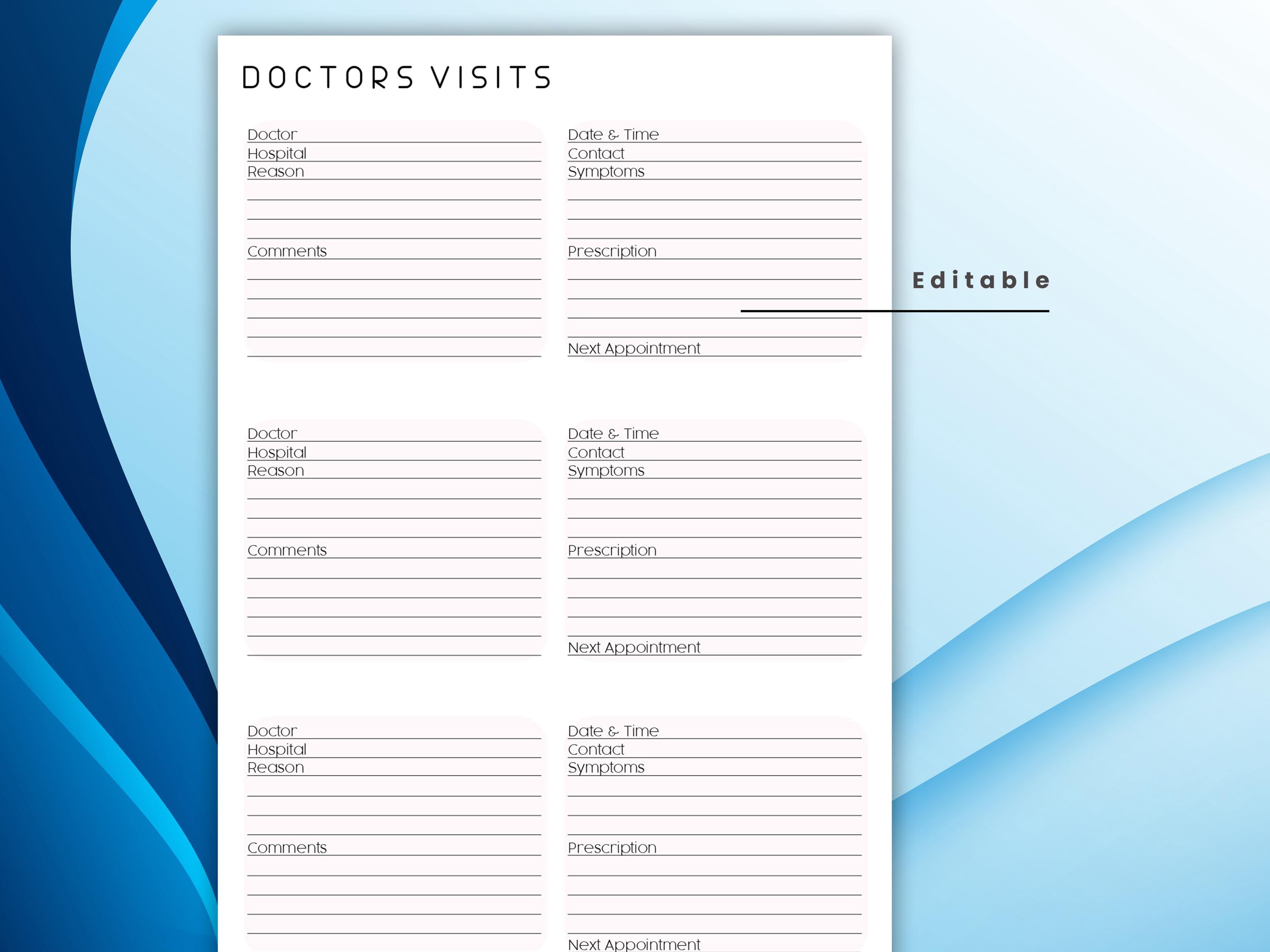 Doctor Visits Planner Printable,medical Specialist Visit,health ...