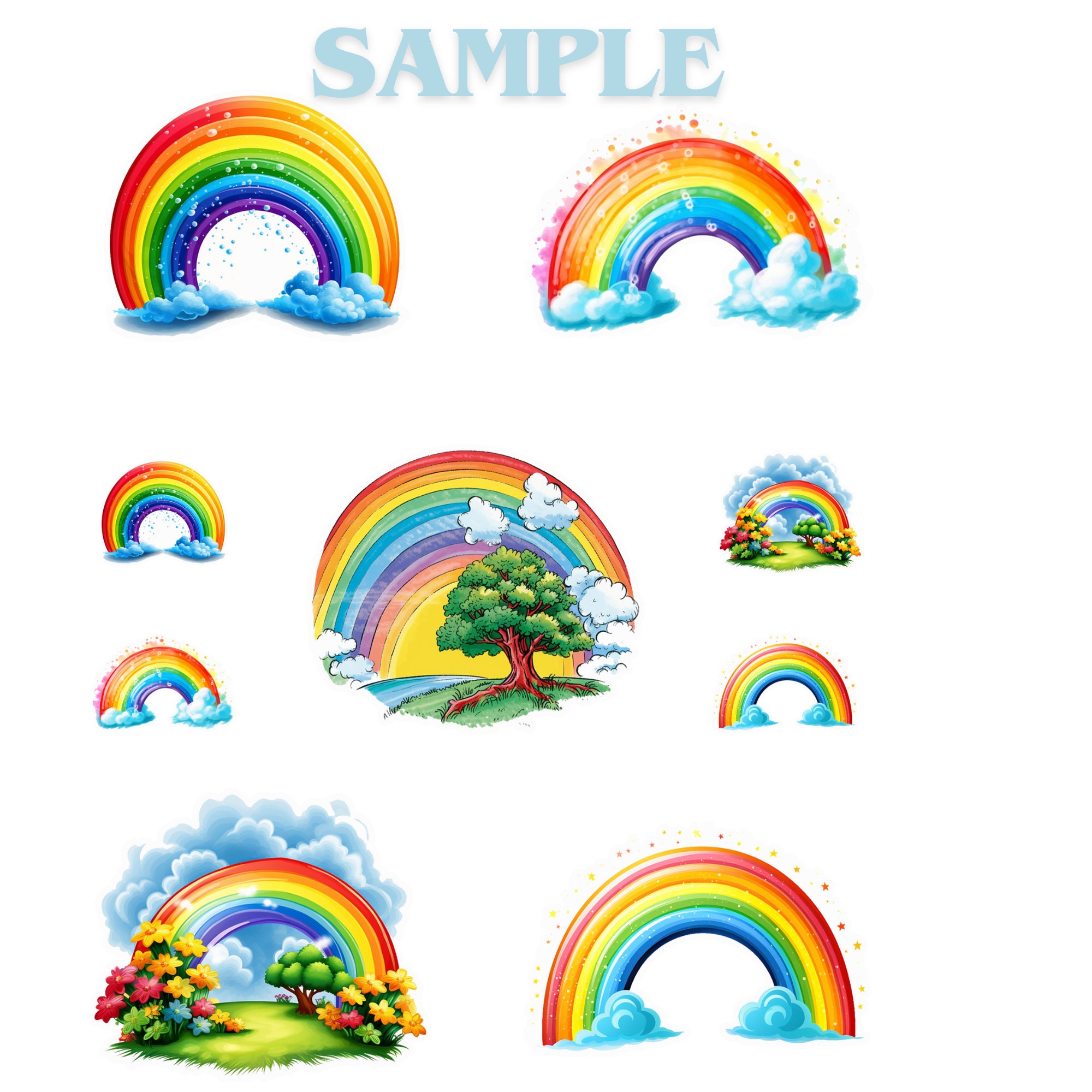 Printable Rainbow Stickers Set - Bright Digital Planner Embellishments ...