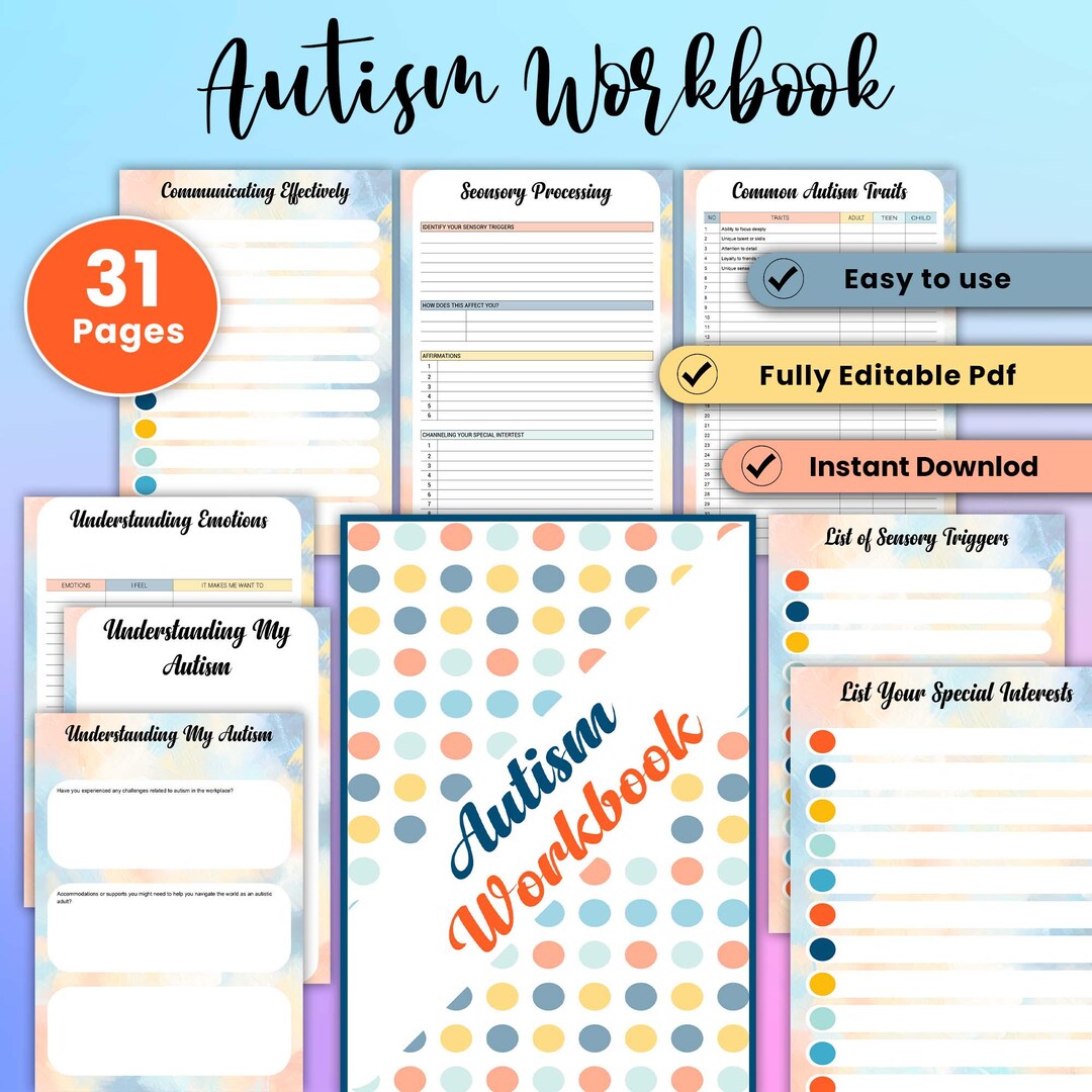 Autism Workbook Adult,autism Workbook for Kids,autism Planner Tracker ...