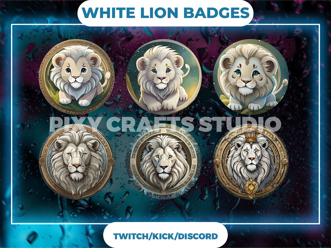 White Lion Badges / Twitch Sub Badges - Bit Badges for Streamers / Set of 6 Animal Badges. - Etsy