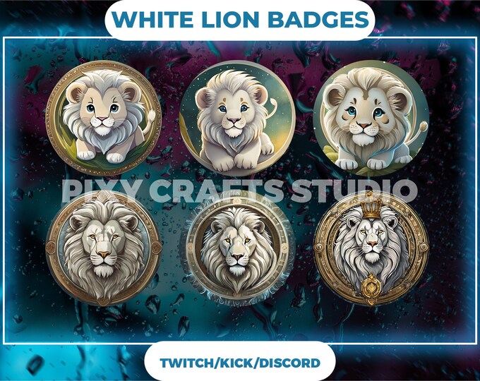 White Lion Badges / Twitch Sub Badges - Bit Badges for Streamers / Set ...