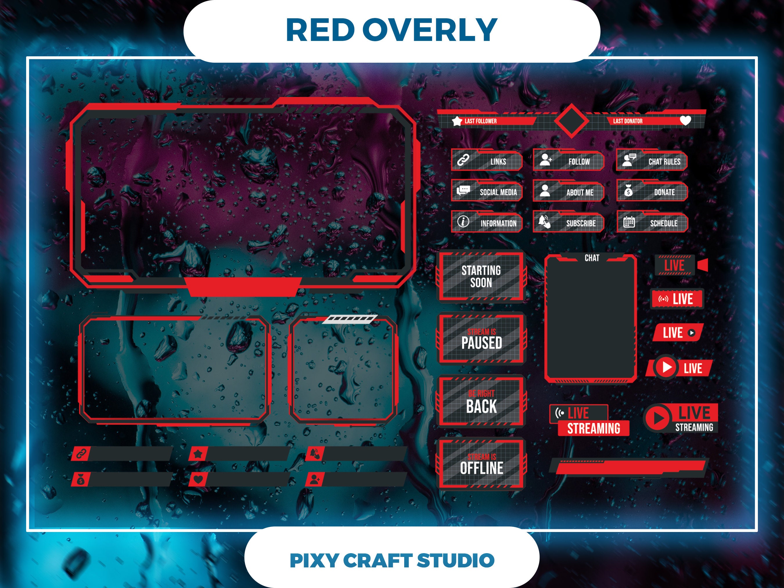 Static Red Stream Pack | Overlays | Screens | Alerts | Panels | Webcam ...