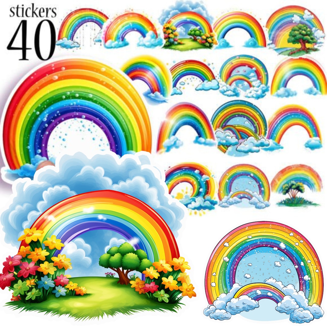 Printable Rainbow Stickers Set - Bright Digital Planner Embellishments ...