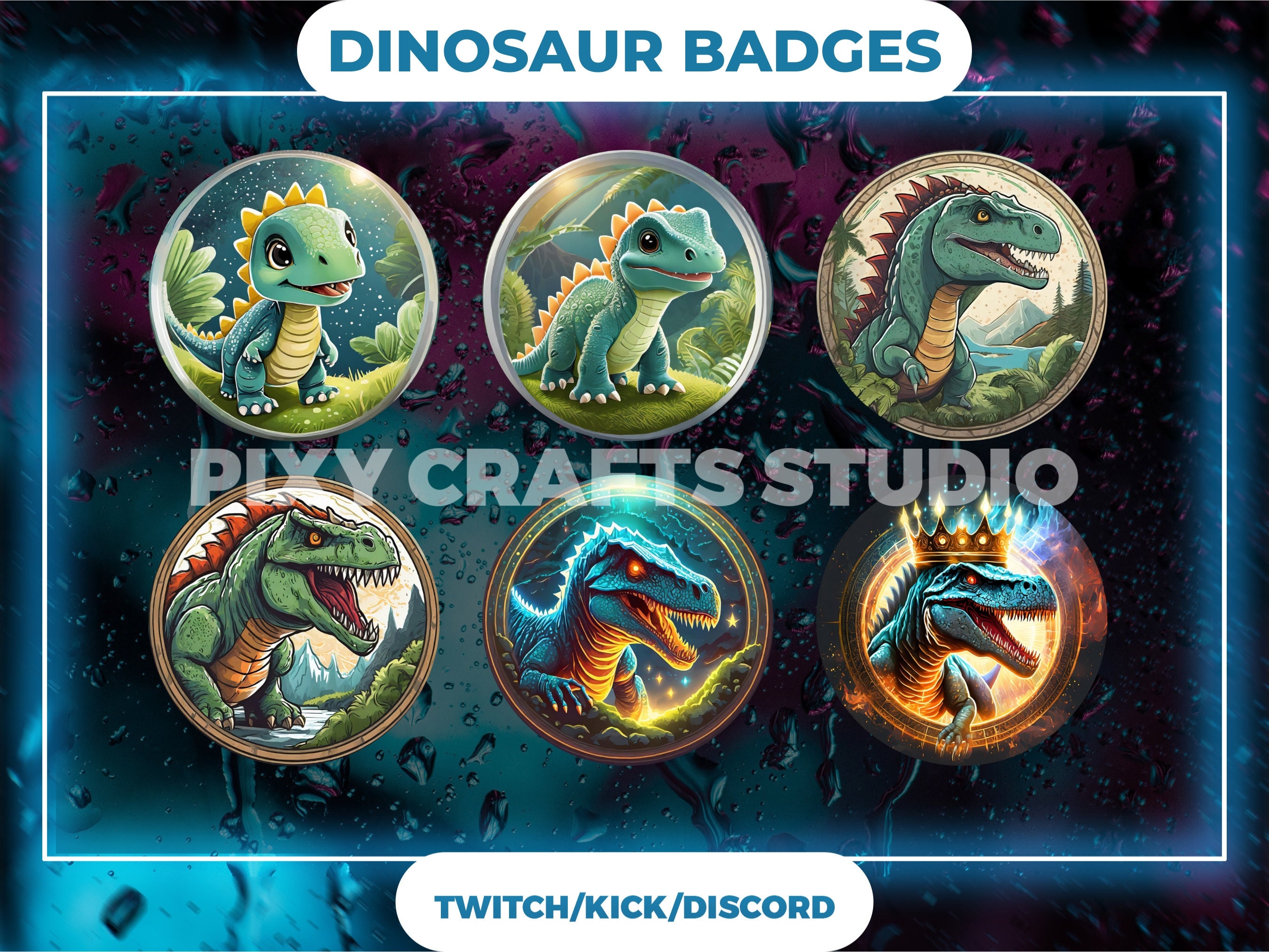 Cute Dinosaur Twitch Badges | Animal Twitch Badges | Twitch Sub Badges ...