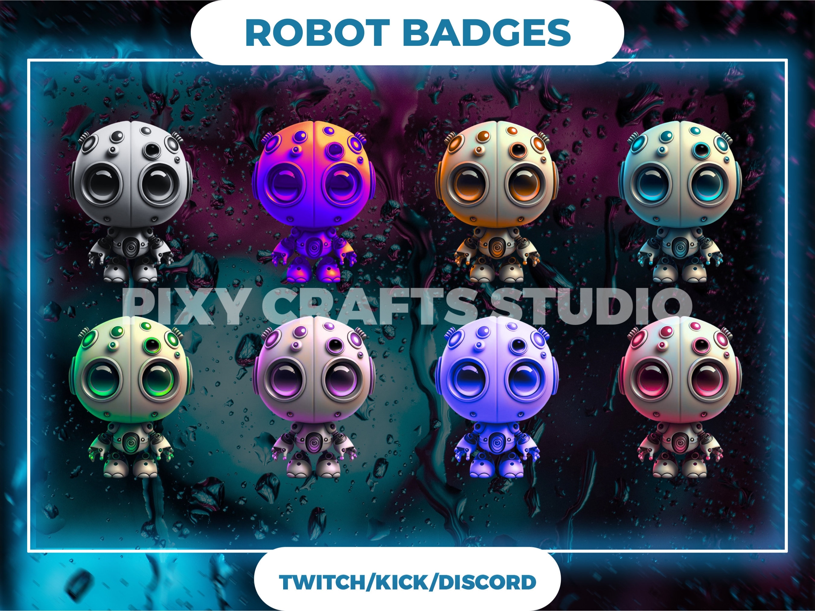 Cute Robot Sub & Bit Badges | Adorable Streamer Badges | Enhance Your ...