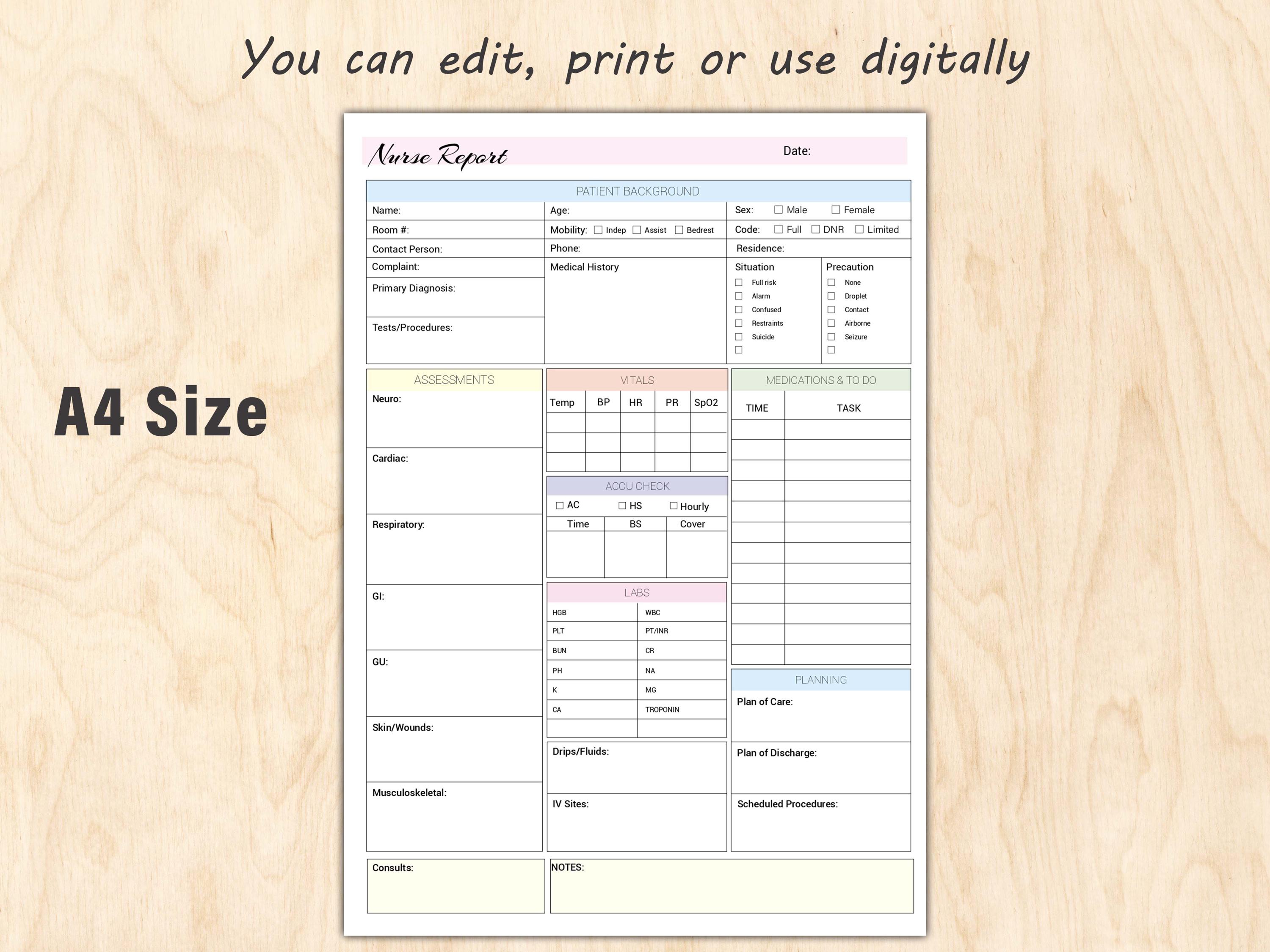 Editable Nurse Report Sheet, Printable, Digital, Nurse Brain Sheet ...