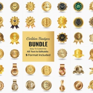 Golden 50+ Luxury Badges Collection - Editable Text, 5 Formats Ai, Eps ...
