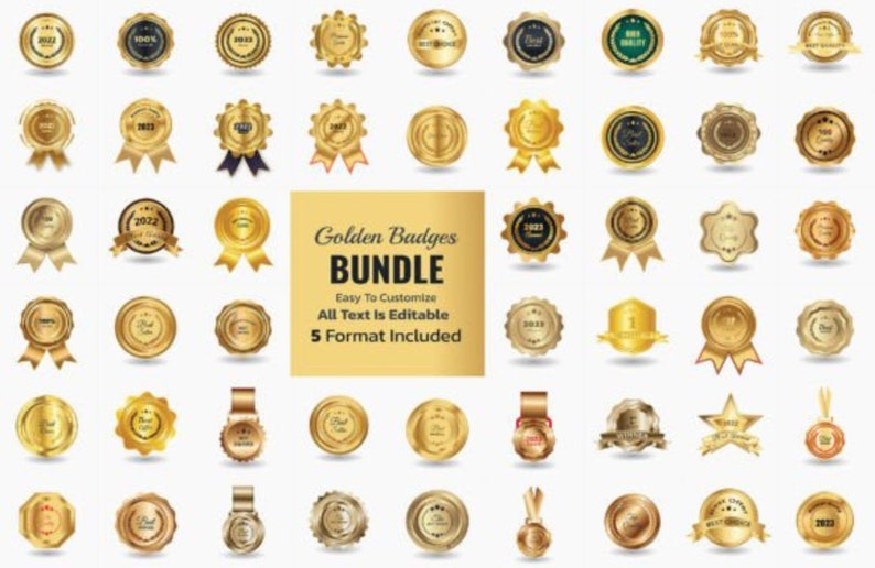 Golden 50+ Luxury Badges Collection - Editable Text, 5 Formats Ai, Eps ...