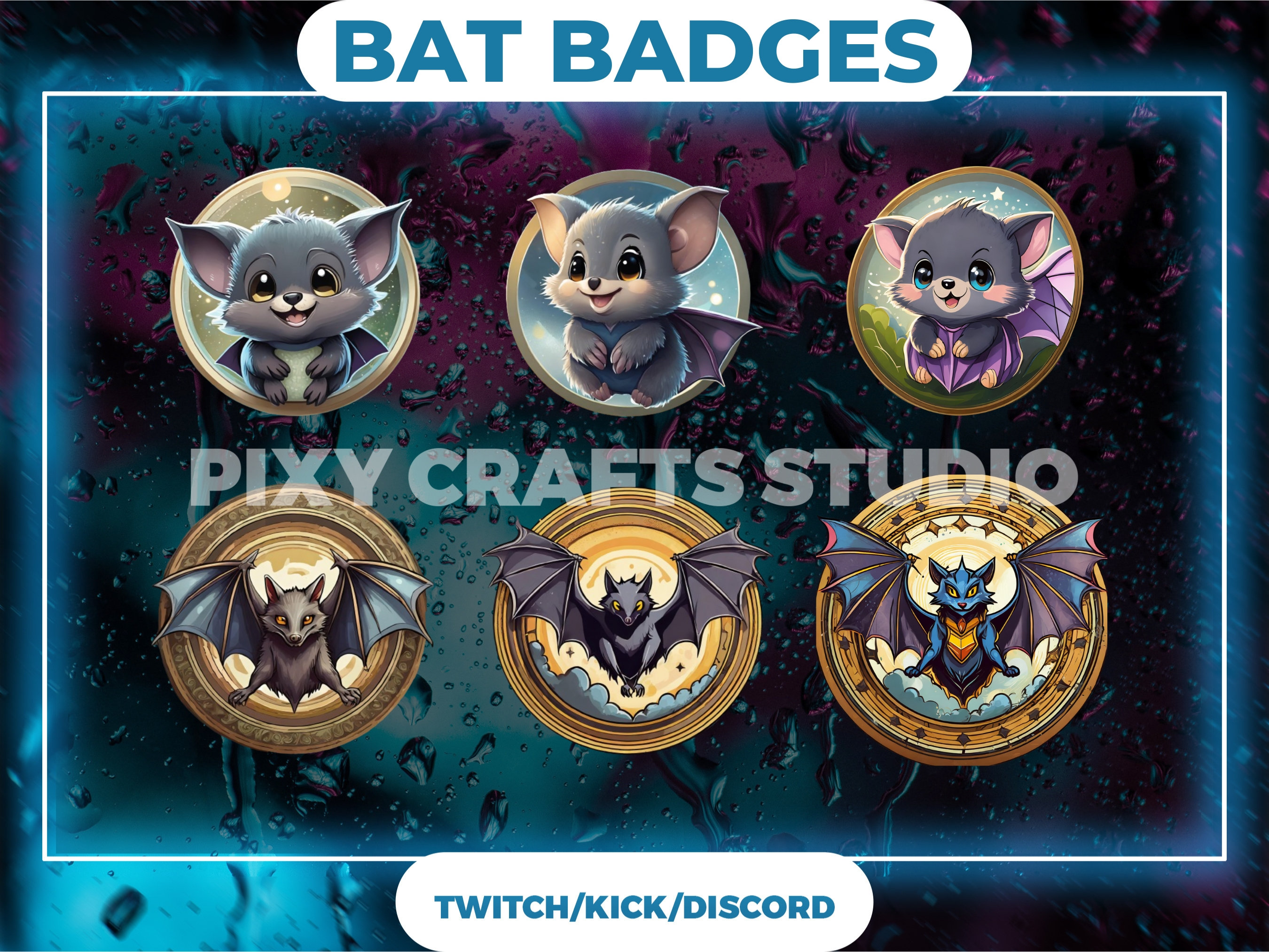 Bat Sub Badges Set Featuring Animal Designs Compatible With Twitch Subs ...