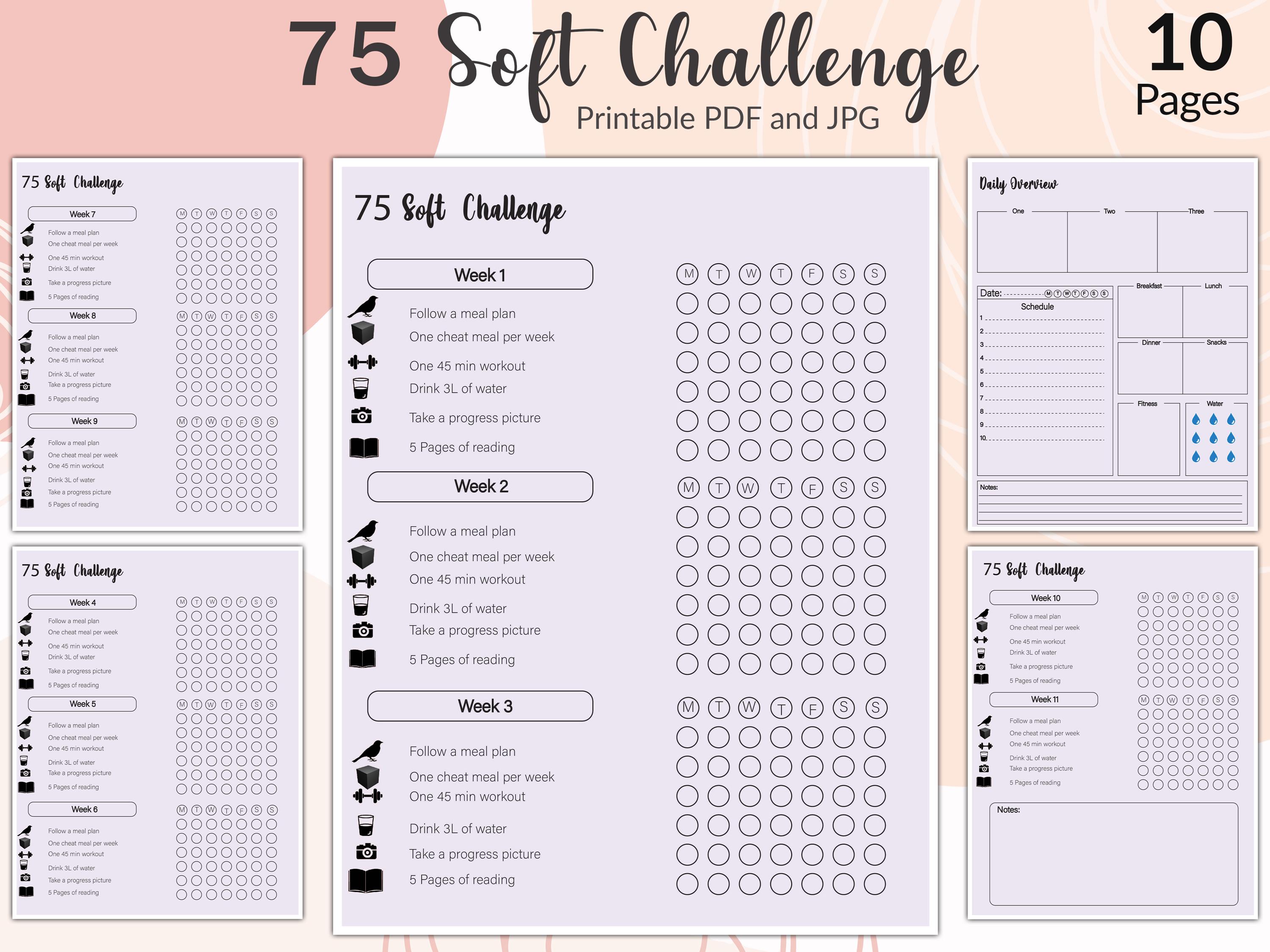 75 Soft Challenge Tracker Printable, ,soft Challenge 75,75 Easy ...