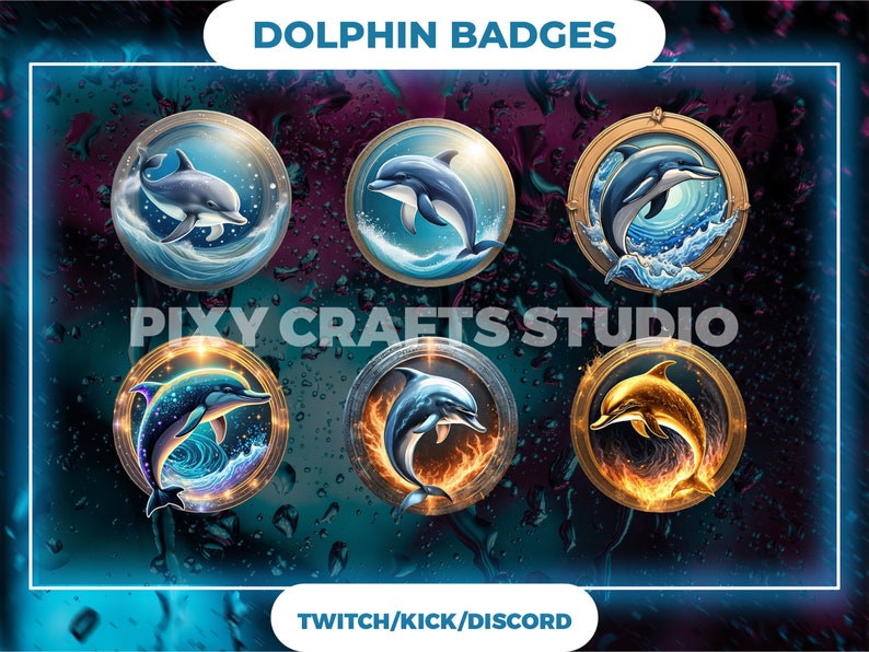 Dolphin Badges | Twitch Sea Creatures Badges | Set of Six | Digital ...