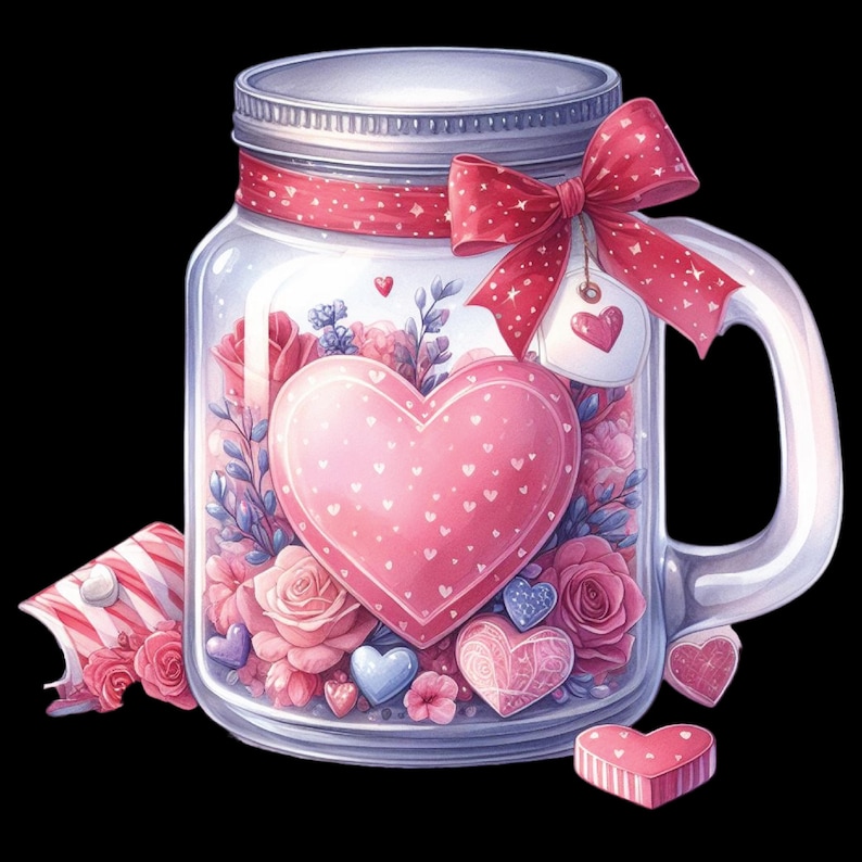 Watercolor Valentines Candy Jars Clipart, Valentines Candy Heart, Candy ...