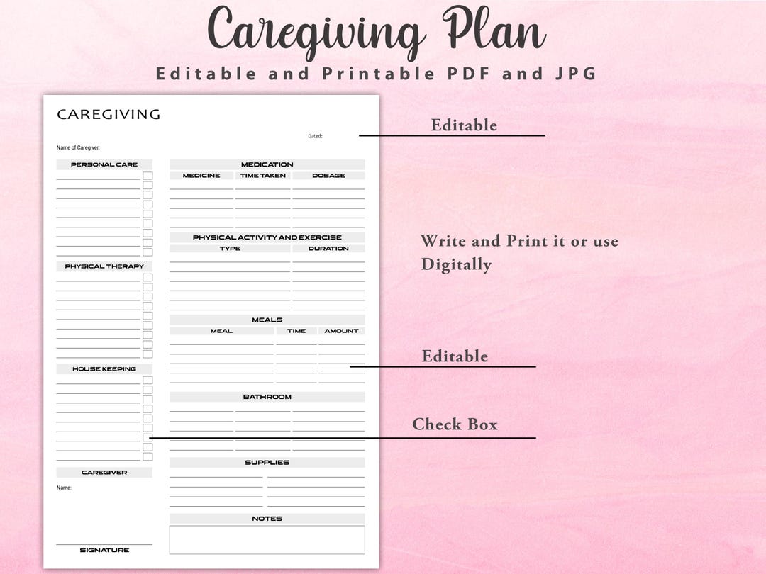 Compassionate Caregiving Planner, Caregiver Daily Task Caregiving ...