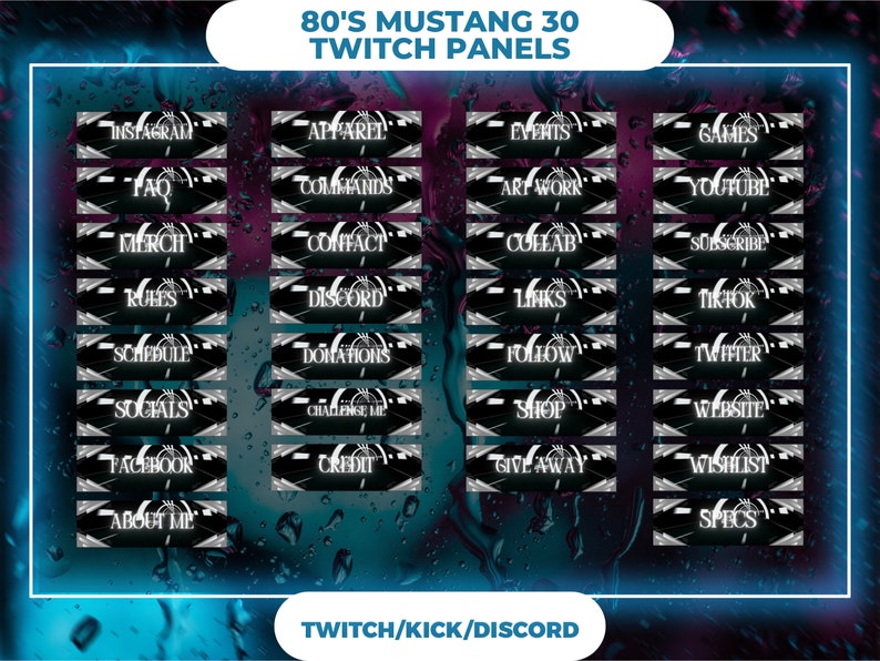 Animated 80's Mustang Twitch Overlay | Vintage Car Overlay Stream ...