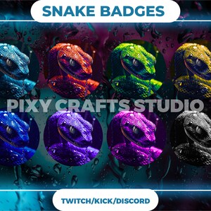 Set of 8 Twitch Sub Badges | Featuring Snake | Cute Animal Designs ...
