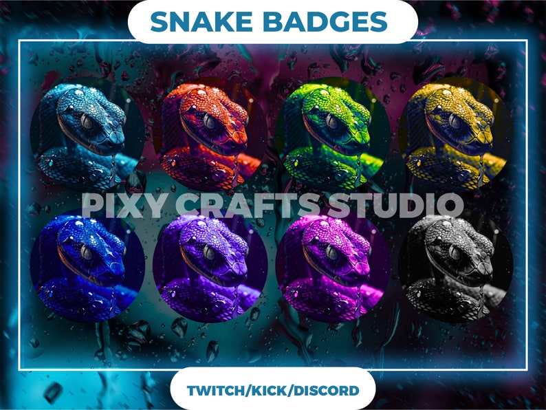 Set of 8 Twitch Sub Badges | Featuring Snake | Cute Animal Designs ...