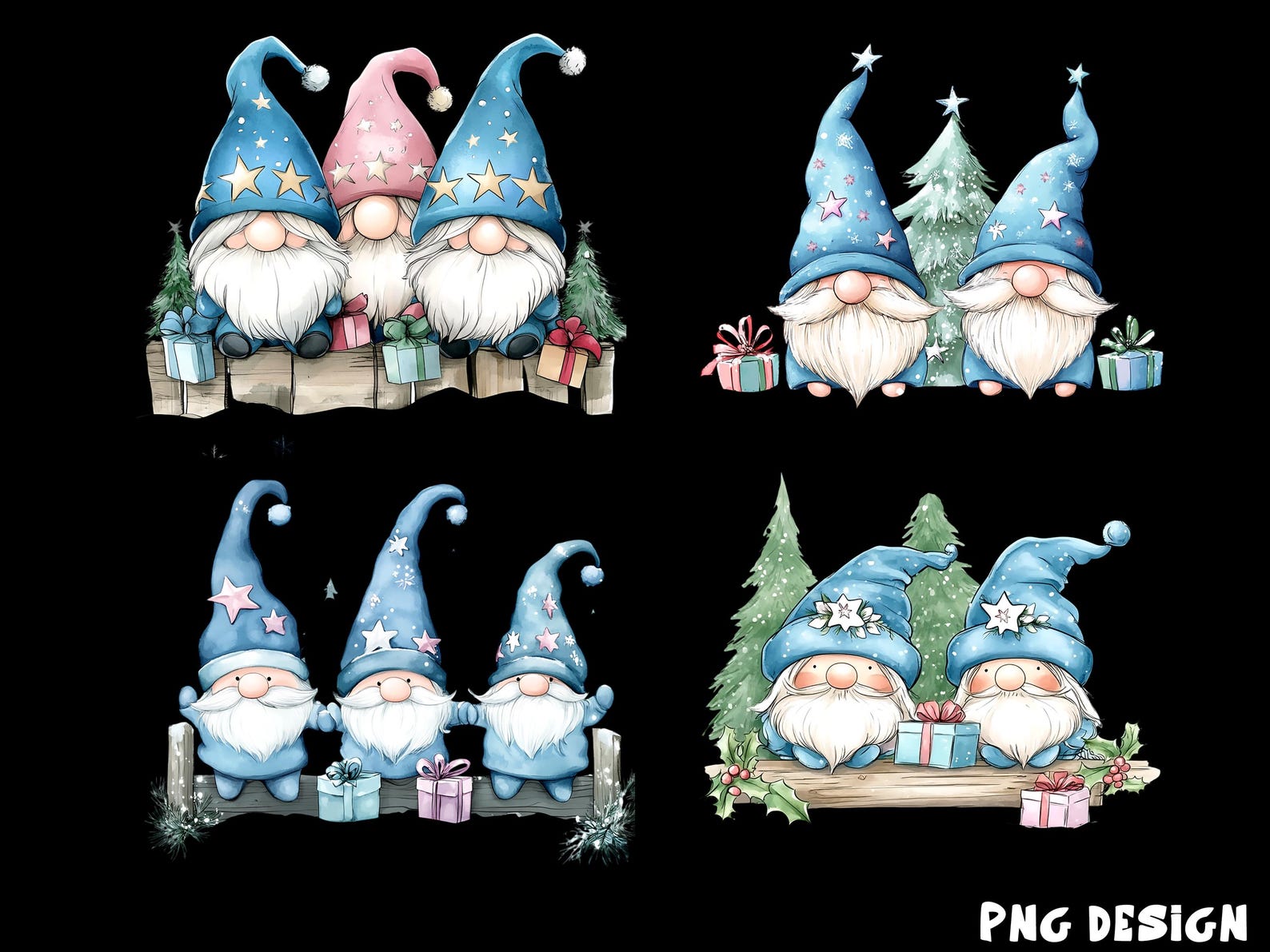 Watercolor Christmas Gnomes Png Bundle, Christmas Gnome Png Bundle ...