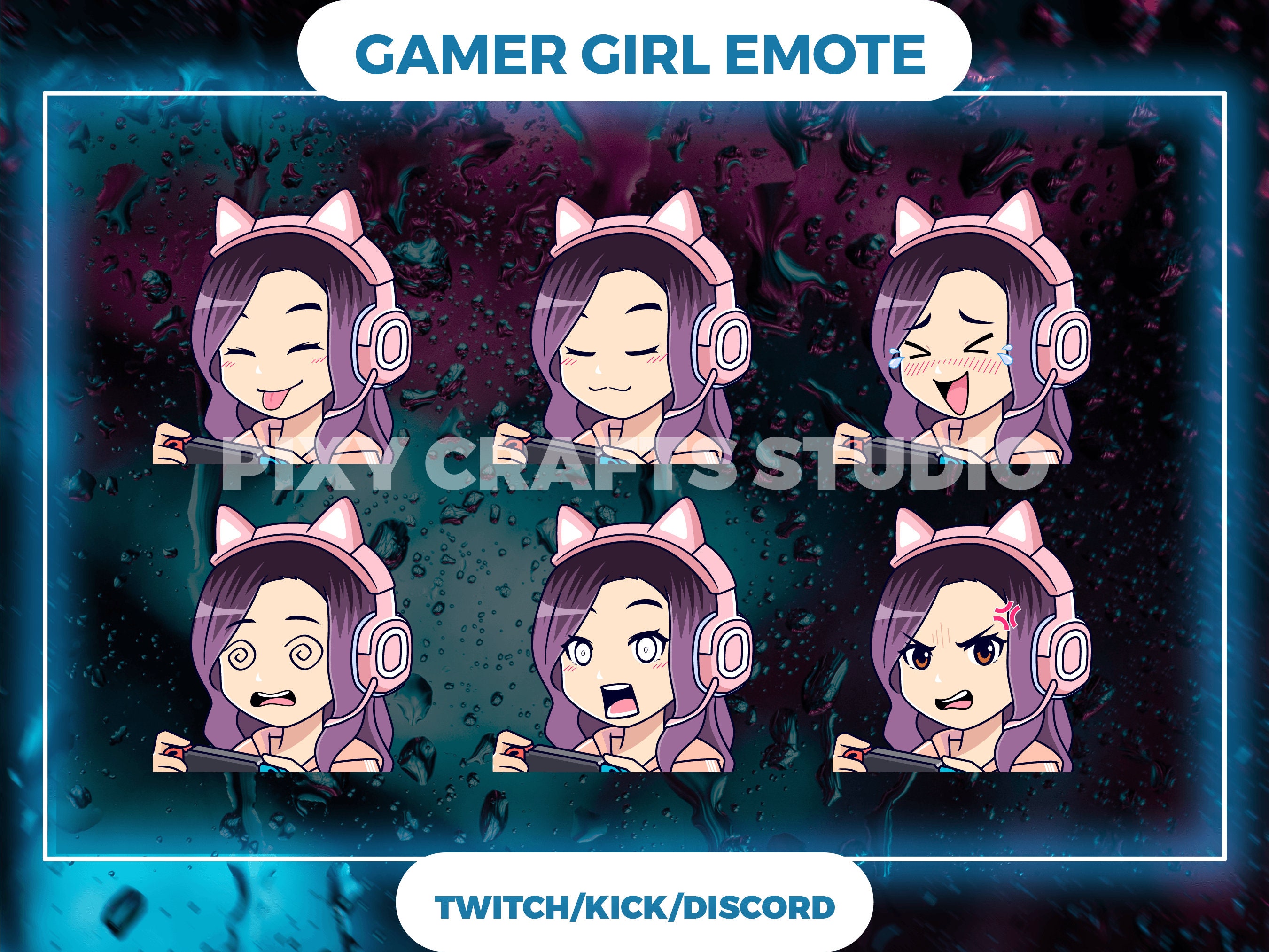 Gamer Girl Twitch Emotes / Streamer Girl Emojis - PNG Files for Instant ...