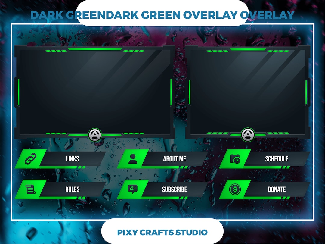 Dark Green Static Twitch Overlay for Twitch and Kick - Webcam Overlay ...