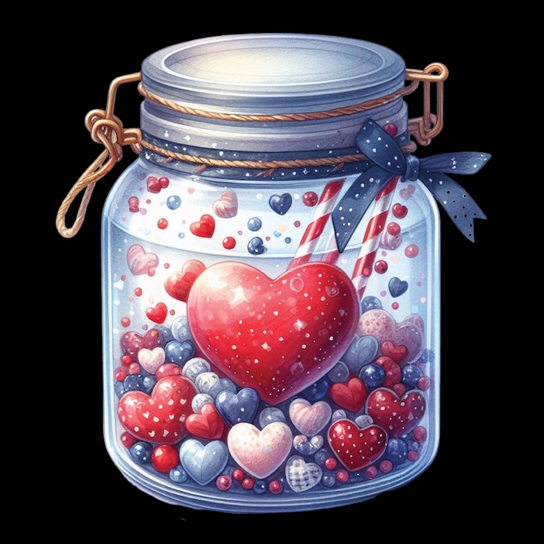 Watercolor Valentines Candy Jars Clipart, Valentines Candy Heart, Candy ...