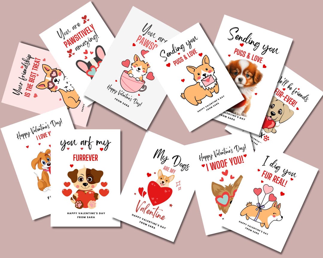Dog Valentines Day Cards Template, EDITABLE Printable Dog Valentine ...