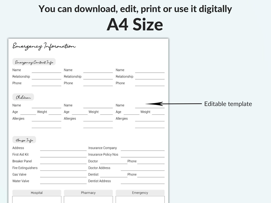 Emergency Information Template,family Emergency Plan,medical Emergency ...