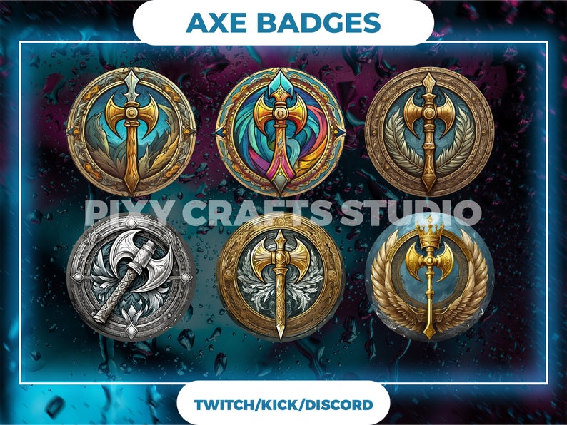 Set of 6 Axe Sub Badges | Warrior-themed | Weapon Designs | Stream ...