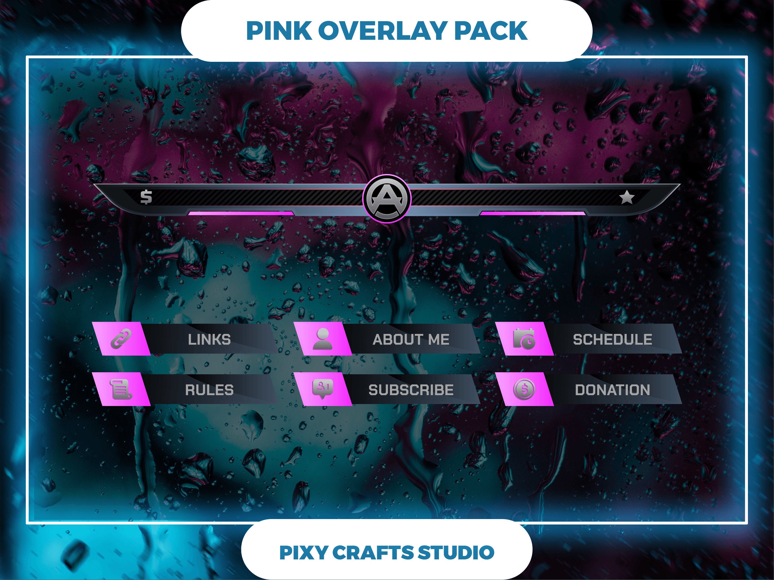 Static Stream Overlay Package for Twitch Featuring Pink and Black ...