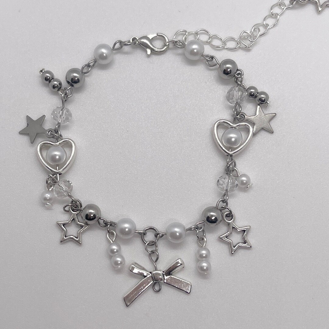 Y2K Cyber Metallic Bow Bracelet, Locket Necklace, Earrings and Keychain ...