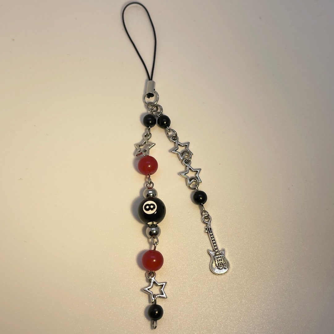 Guitar Y2k Phone Charm Silver, Black and Red Phone Strap for Music ...
