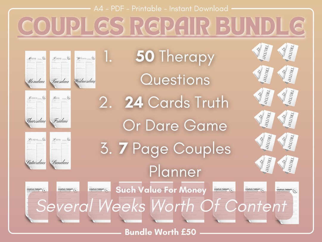 Couple Repair Bundle - Printable Collection - Therapy Question - Fun Spicy Truth or Dare Game ...